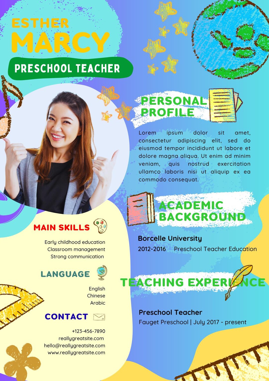 Colorful Resume Template | Fancy Modern CV Design | Editable Canva ...