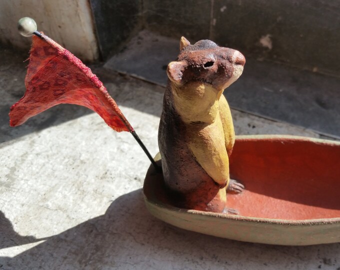 Ceramic Marmot in Boat With Sari Pennant - Etsy