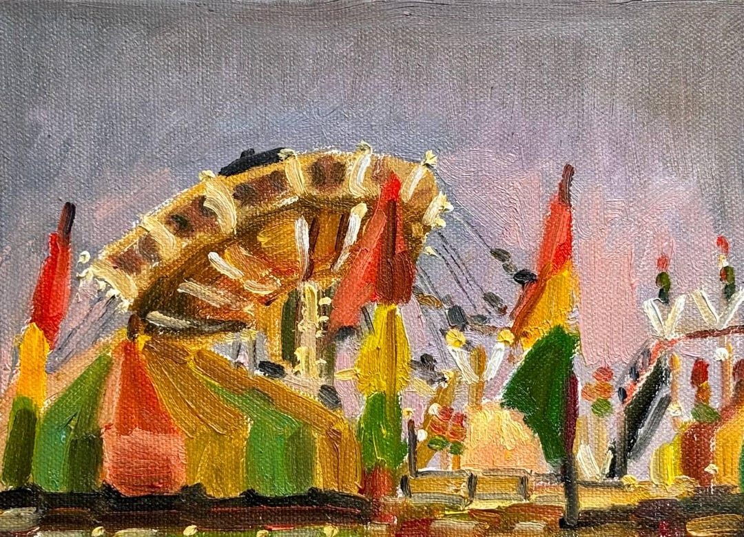 Carnival Swing Ride Oil Painting – Colorful Fairground Wall Art ...