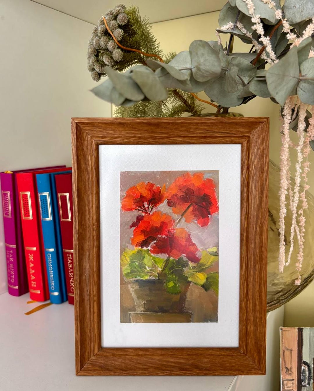 Red Geraniums – Original Oil Painting in Handmade Oak Frame - Etsy