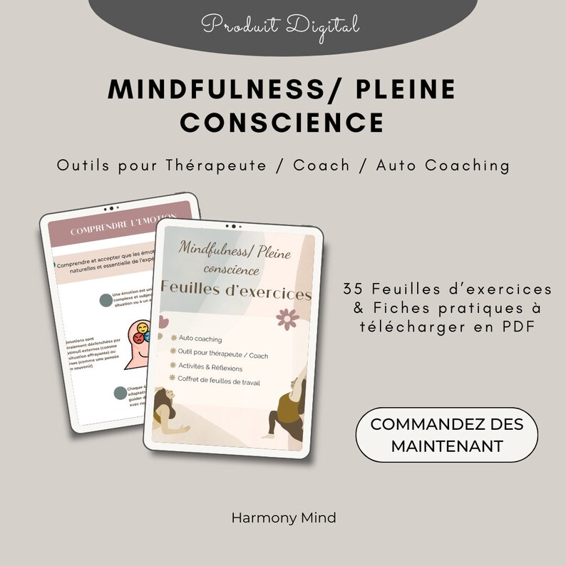 Feuilles d'exercices Pleine conscience Mindfulness Outil de Coaching Méditation Développement ...