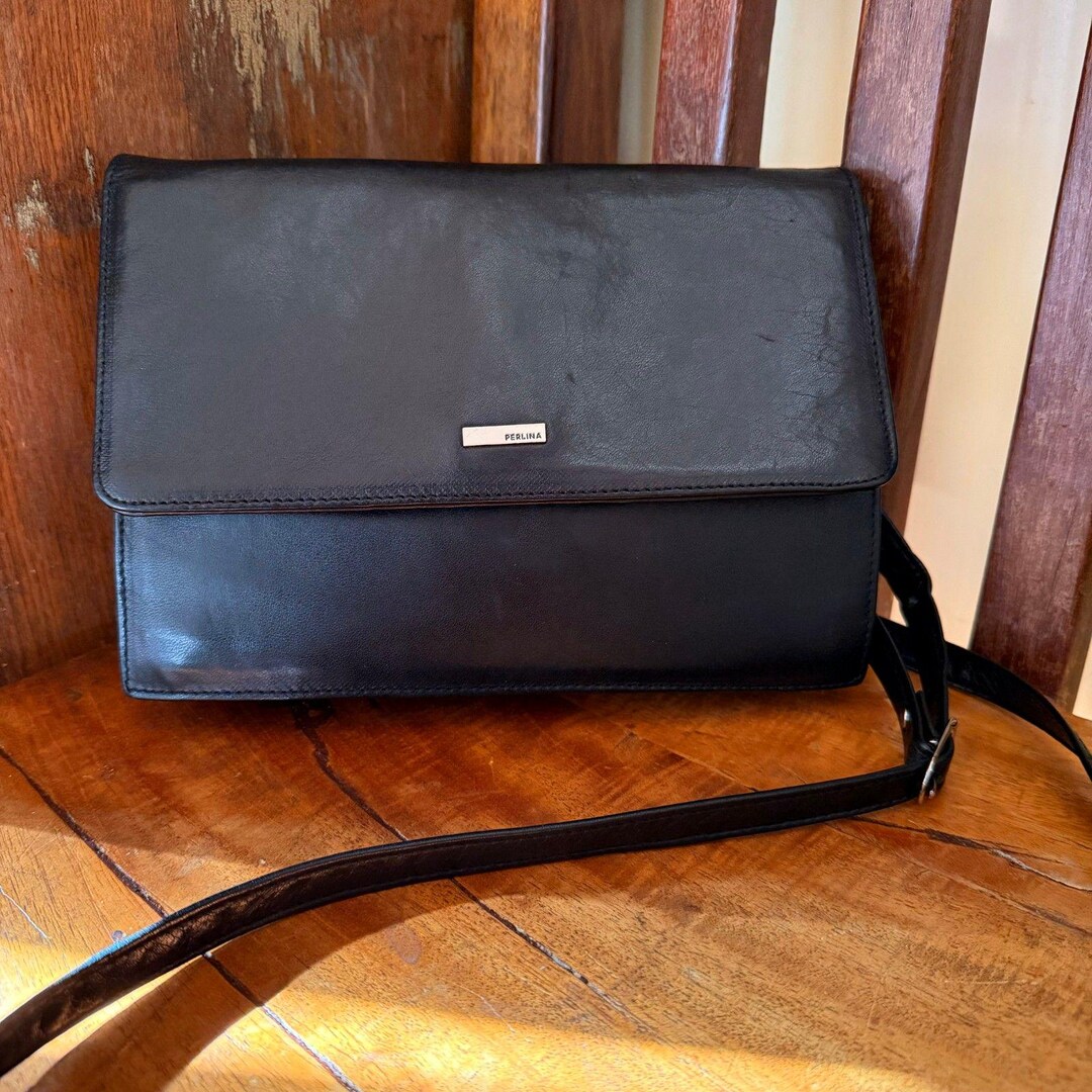 Vintage Perlina Black Leather Crossbody Bag - Etsy