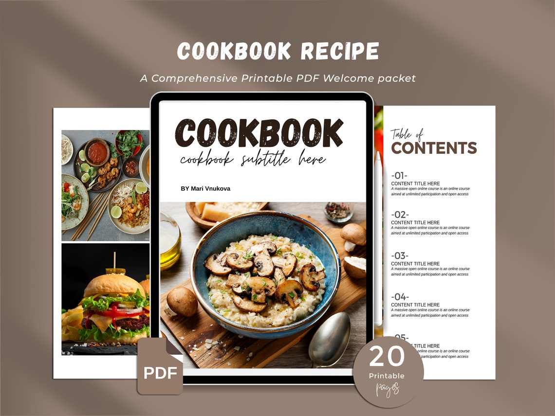 Cookbook Template, Editable Recipe Book Template for Canva, Printable ...