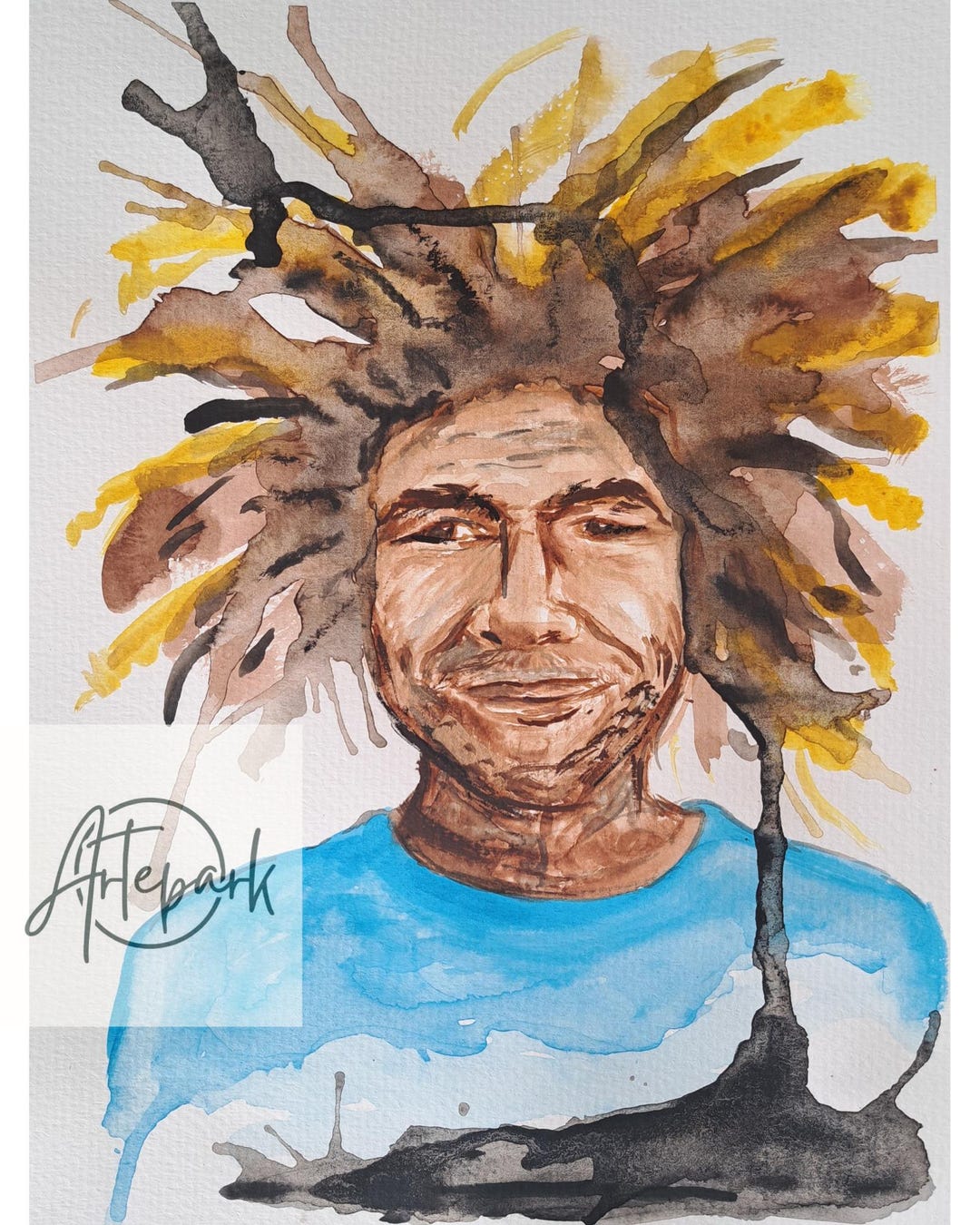 Original Portrait of Miami Homeless Man on Paper in Modern Watercolour ...