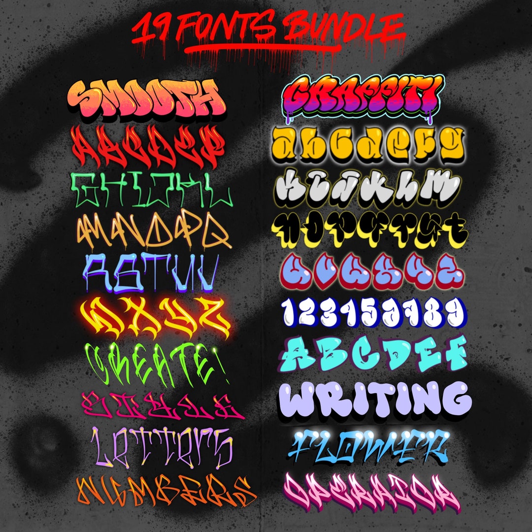 Street Fonts Bundle: 19 Fonts, Graffiti, Lettering, Street Art, Throws ...