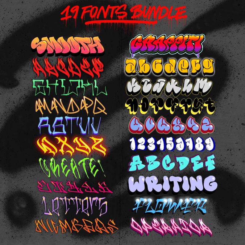Street Fonts Bundle: 19 Fonts, Graffiti, Lettering, Street Art, Throws ...