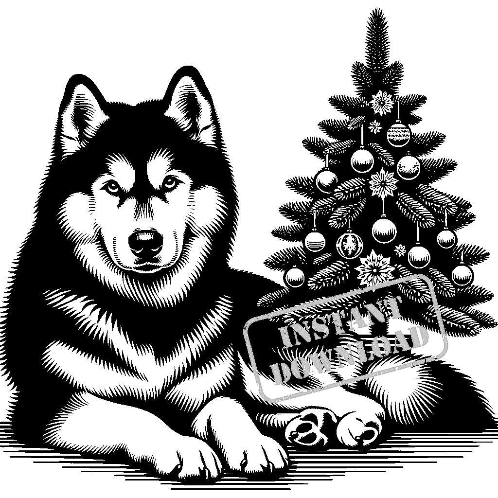 Siberian Husky With Christmas Tree SVG Bundle - Etsy
