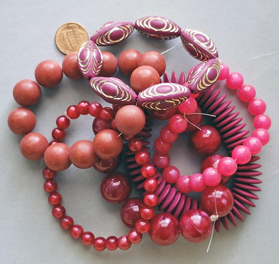 Sale Lot of 6 Vintage Lucite Strands, Cranberry, Dark Purple,dark Rust ...