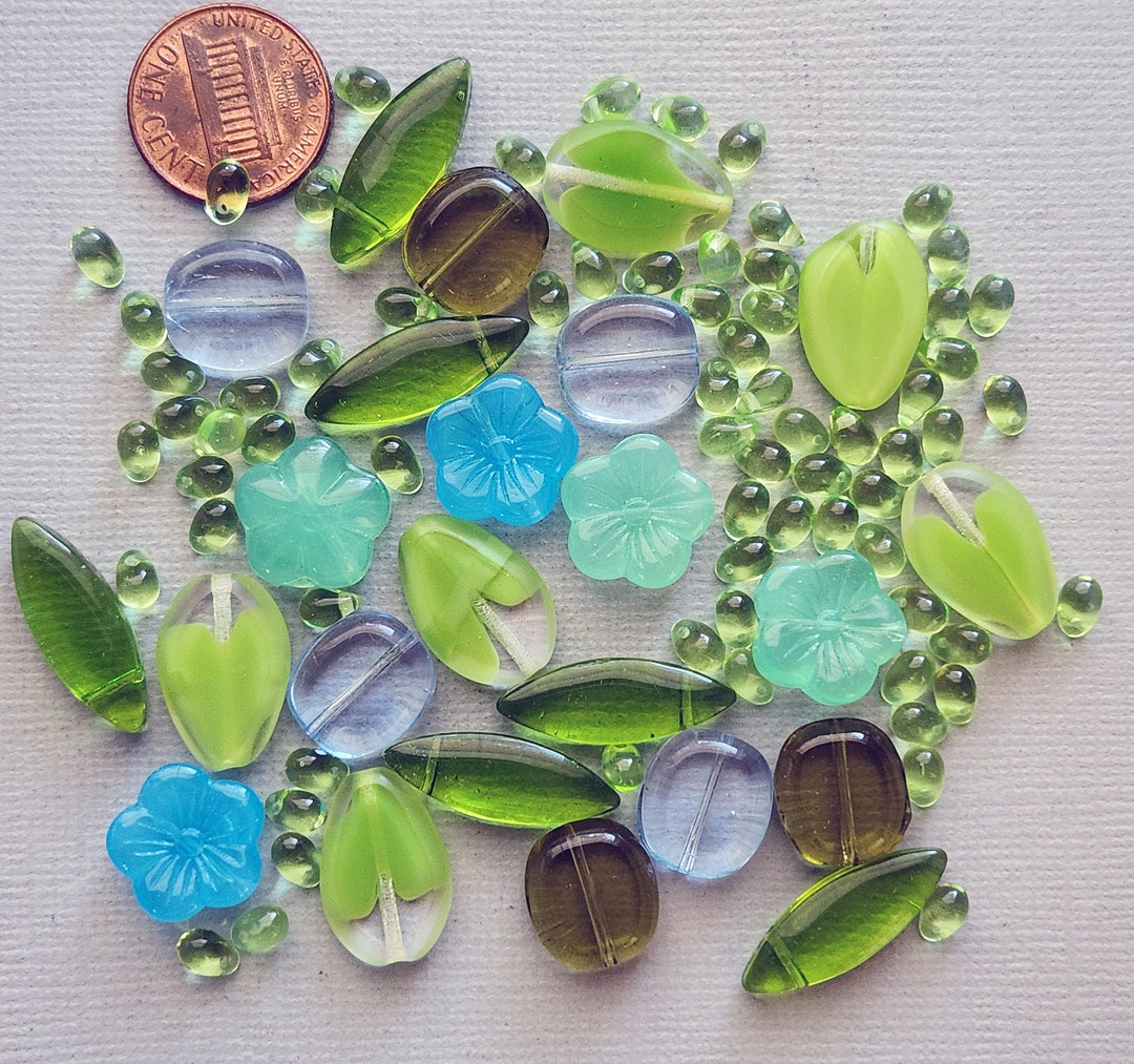 Mix of Czech Glass Beads, Table Cut, Flower Beads, Tiny Czech Drops ...