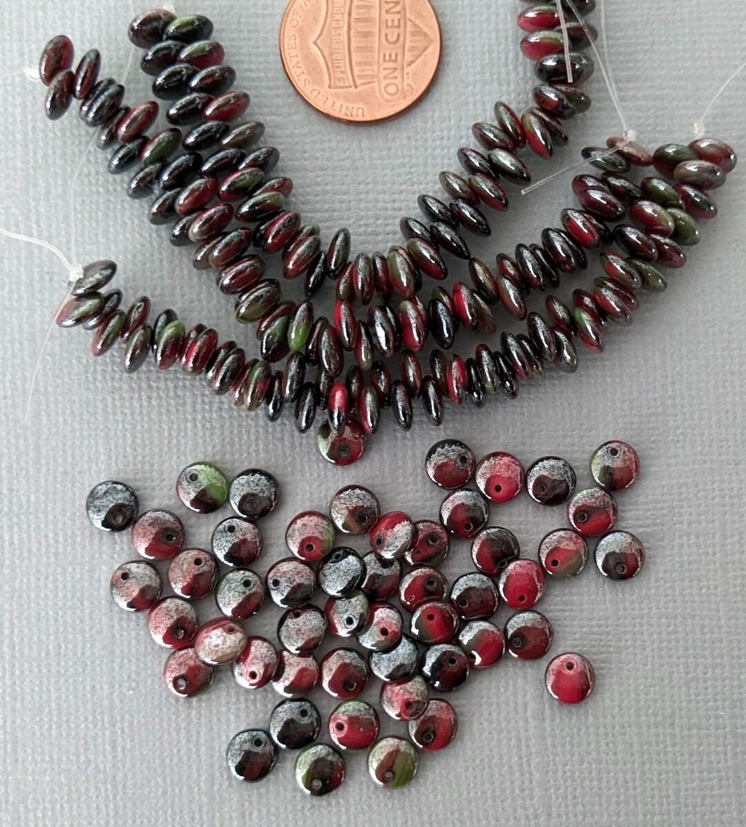 50 Tiny 6mm Czech Side Drilled One Whole Lentil Beads, Metallic ...