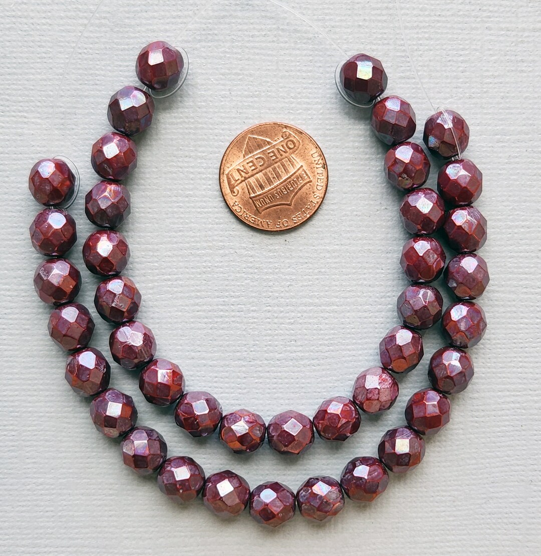 20 Czech Fire Polished Red Wine Nebula Finish 8mm Crystal Glass Beads ...