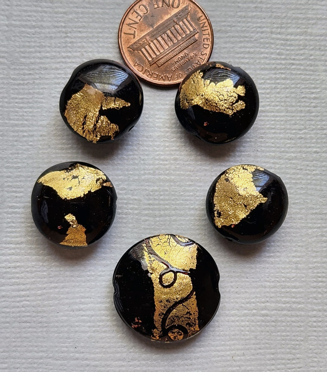 Set of 5 Venetian Murano Italian Opaque Black 24K Gold Leaf Pillow ...