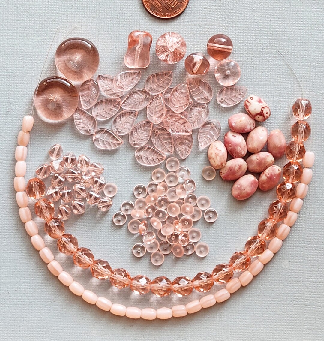 Assortment of Czech Rosaline Pink Peach Glass Beads Czech Fire Polished ...