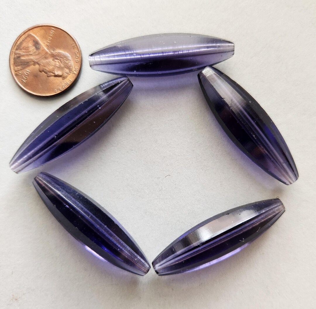 5 Vintage Czech Transparent Grey/purple Glass Bicones With Large Facets ...