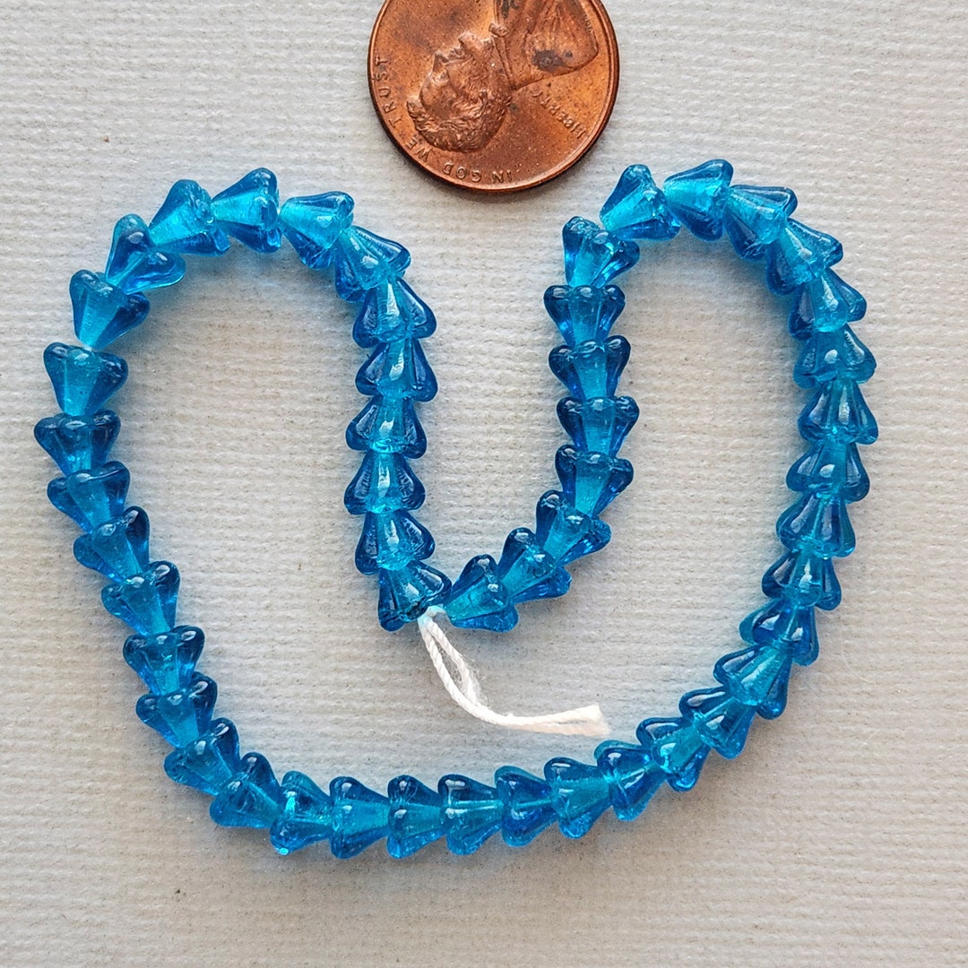 50 Transparent Turquoise Center Drilled Tiny Trumpet Flower Vintage ...