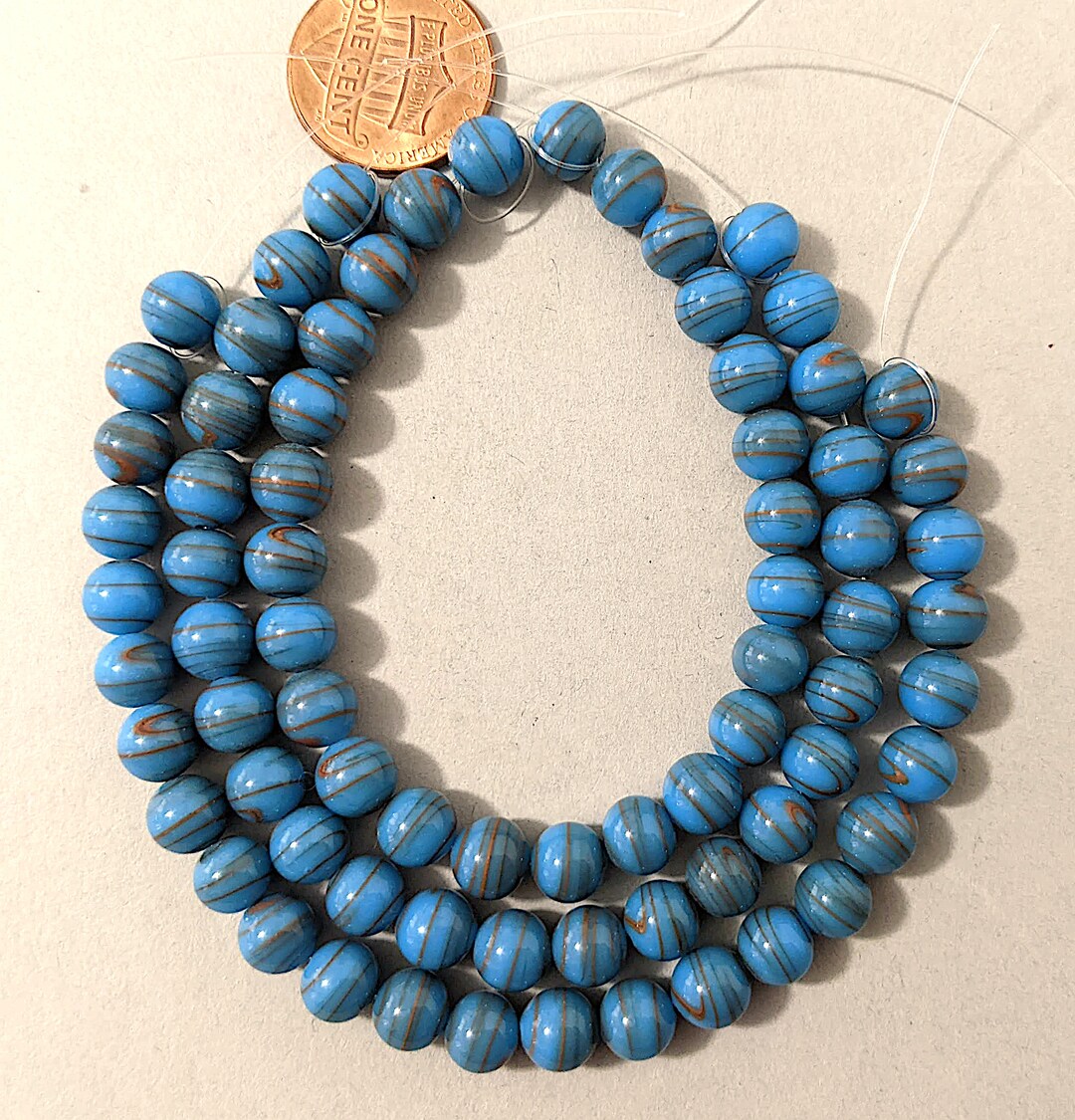 25 Vintage Japanese Turquoise Round 6-8mm Beads With Orange/brown ...