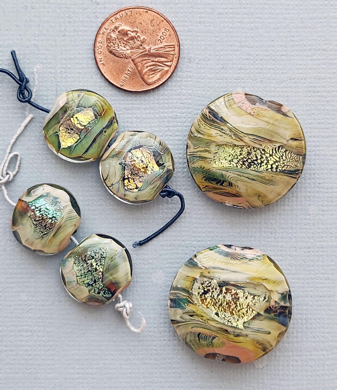 Choice of 1 Focal Artisan Foil Light and Dark Olive Green Tannish Swirl ...