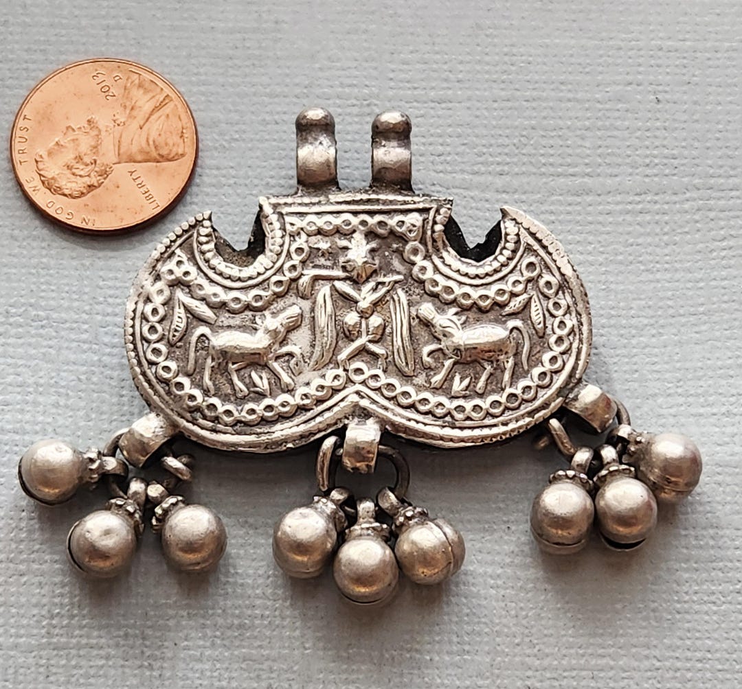 Antique Indian Silver Prayer Box Amulet Pendant With Bells, Early 20th ...