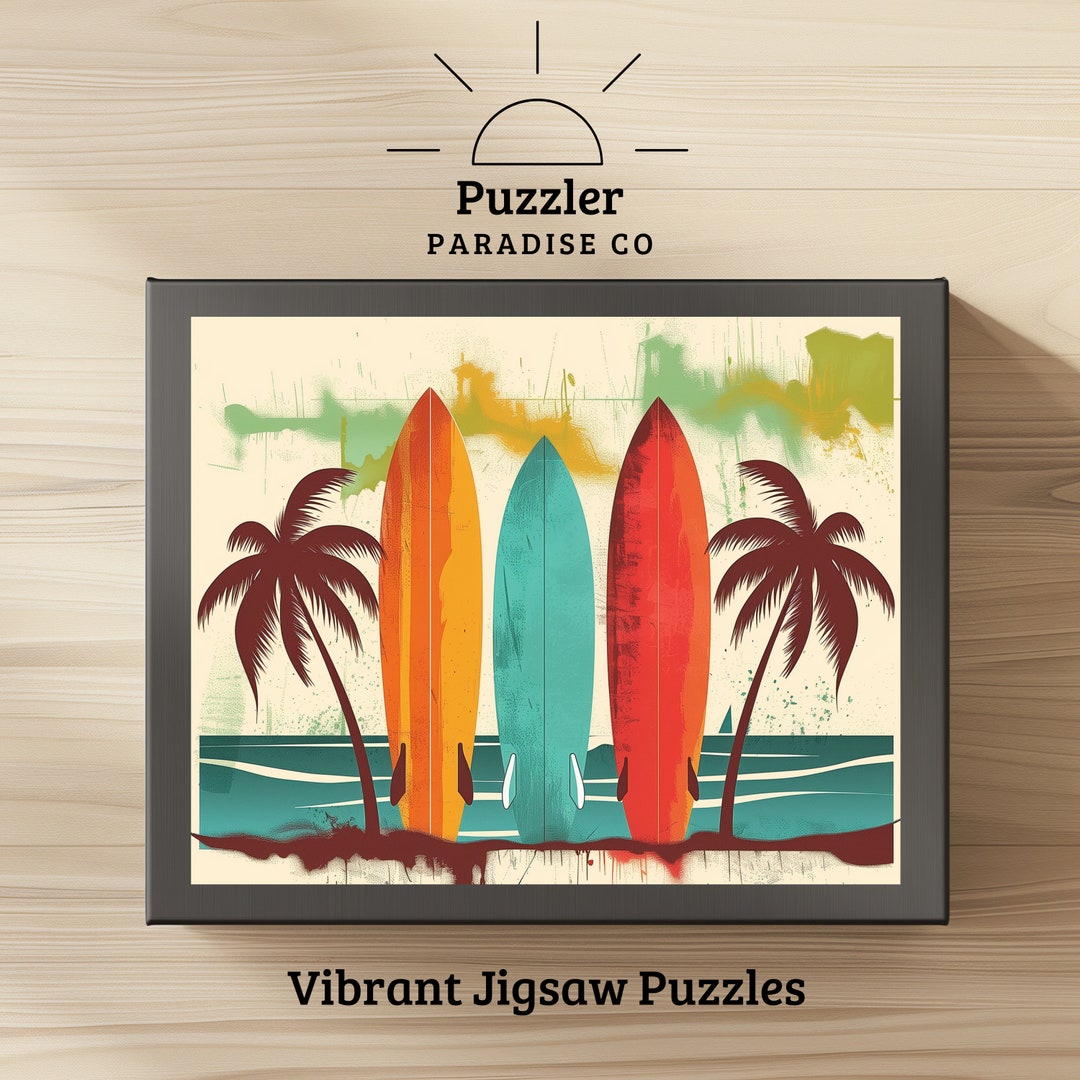 Surfboards and Palm Trees at Sunset Beach Jigsaw Puzzle, 500 Piece ...