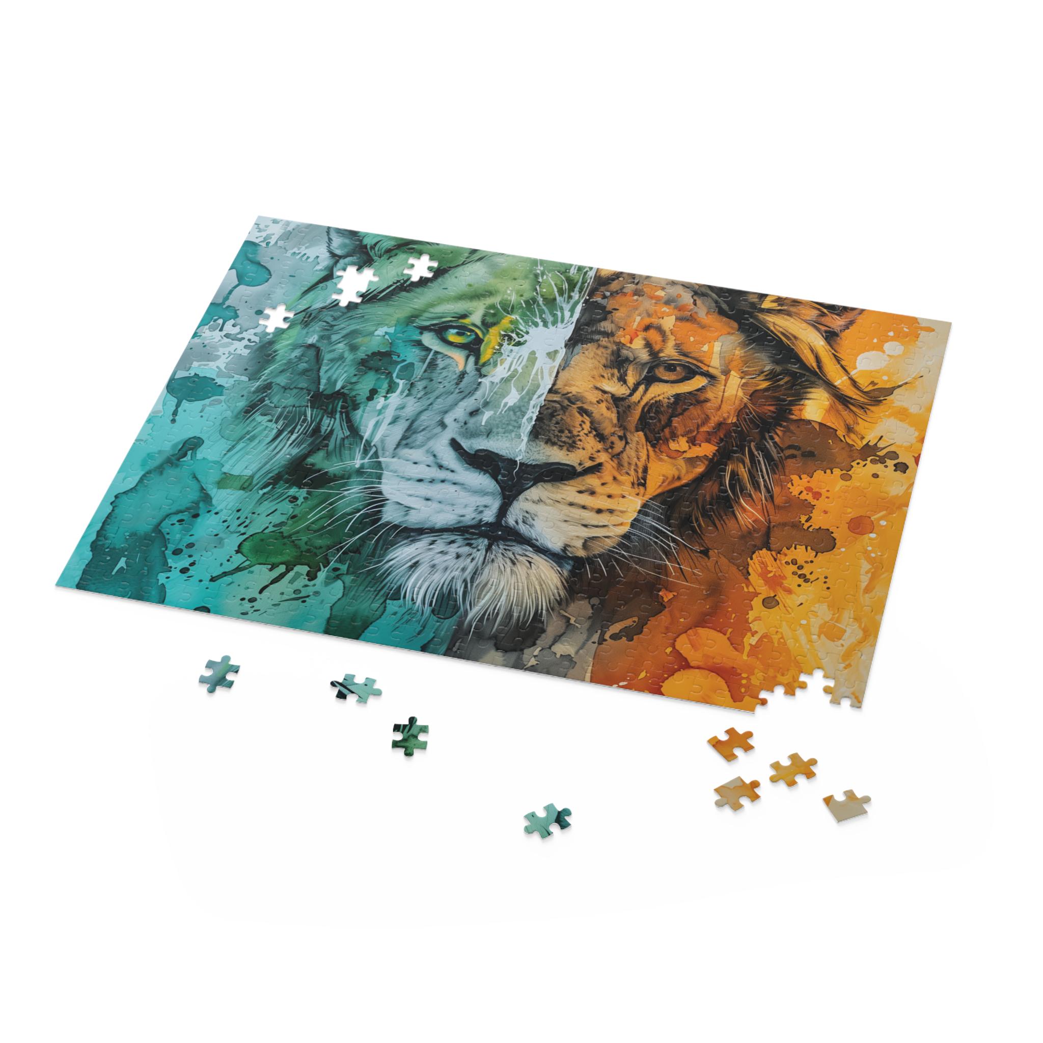 Two-tone Lion Watercolor Jigsaw Puzzle - 500 Piece Puzzle - Nature ...