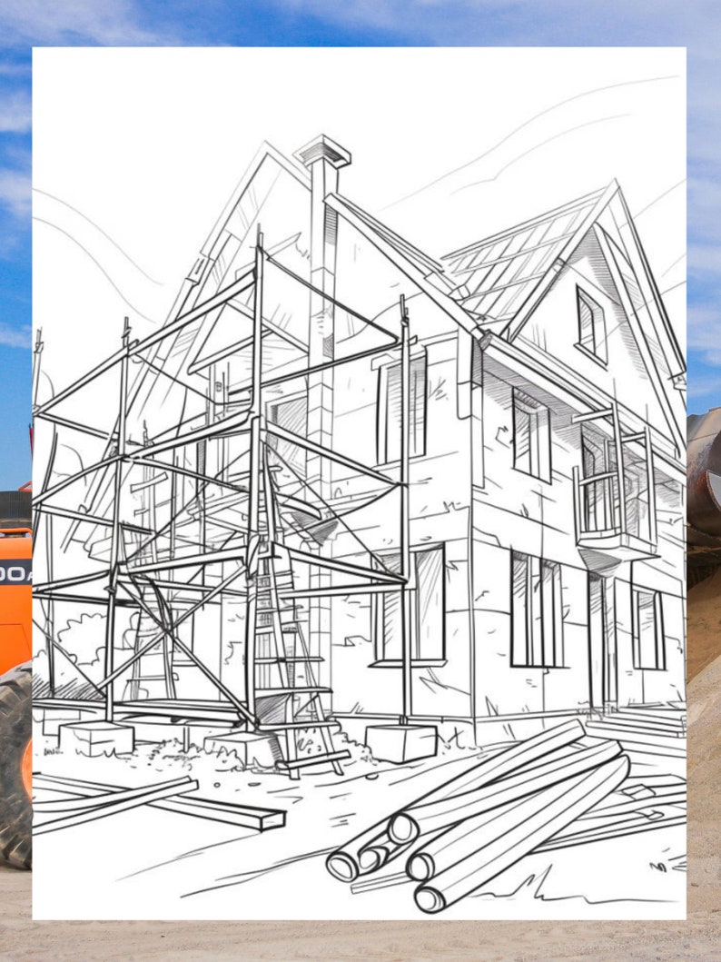 Construction Fun Printable Coloring Page Downloadable, 8.5 X 11 Size ...