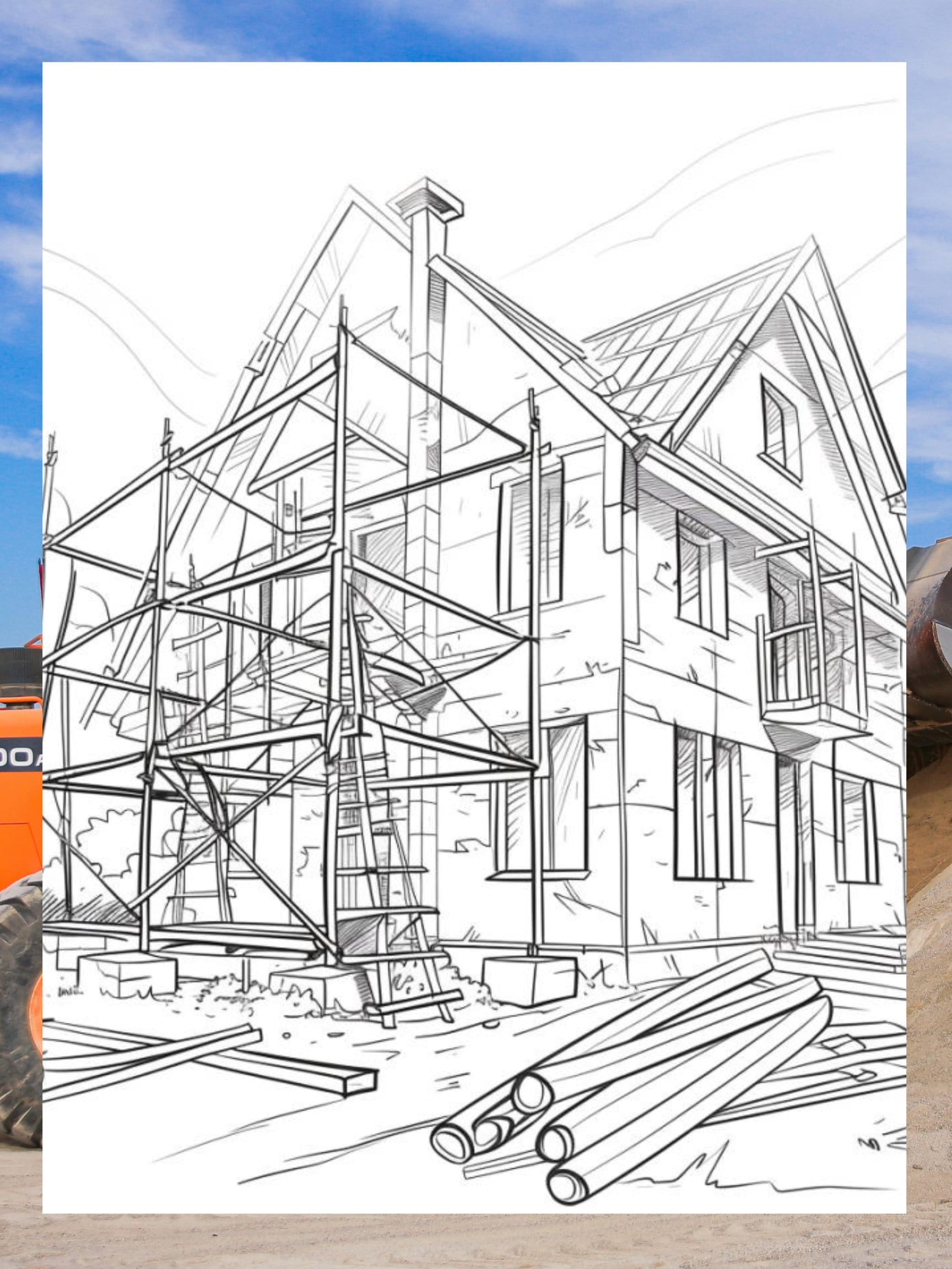 Construction Fun Printable Coloring Page Downloadable, 8.5 X 11 Size ...