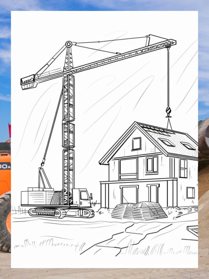 Construction Fun Printable Coloring Page Downloadable, 8.5 X 11 Size ...