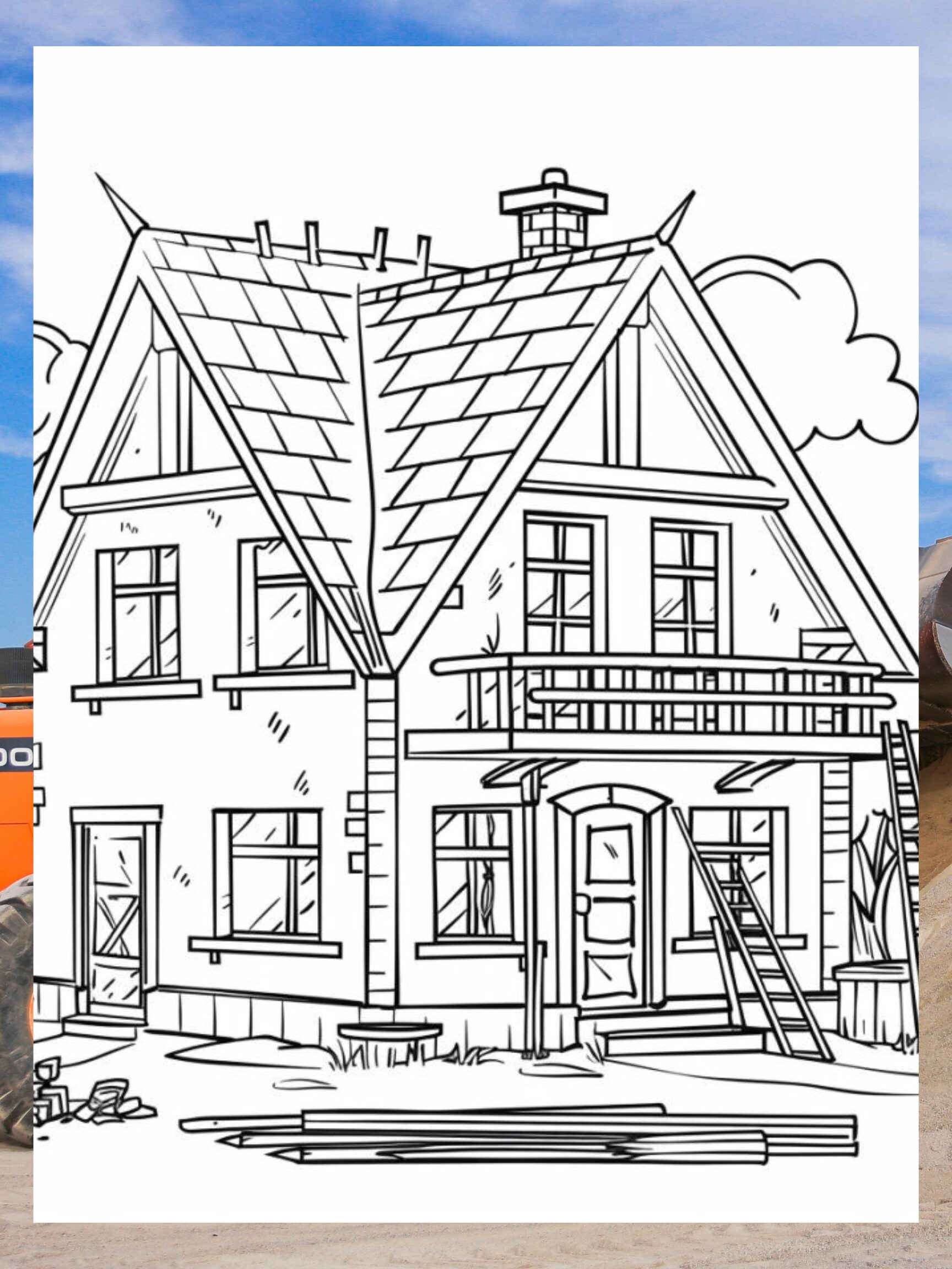 Construction Fun Printable Coloring Page Downloadable, 8.5 X 11 Size ...