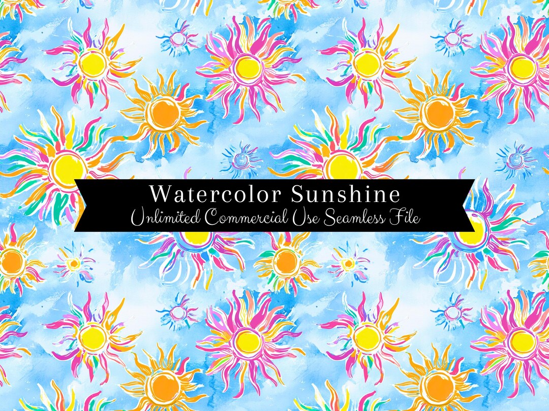 Watercolor Sun Seamless Print | Preppy Seamless Pattern | Commercial ...