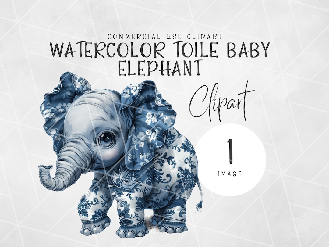 Blue Toile Elephant PNG | Safari Toile De Jouy | Safari Toile Clipart ...