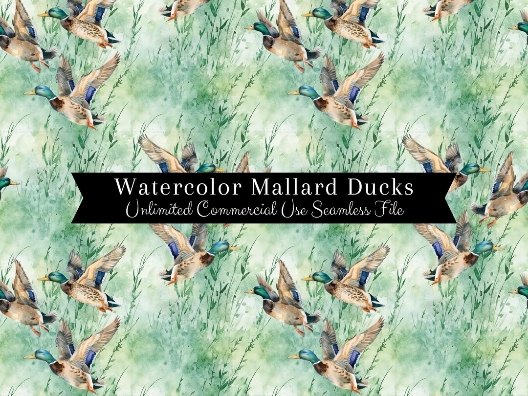 Seamless Mallard Duck Pattern | Watercolor Ducks Print | Hunting ...