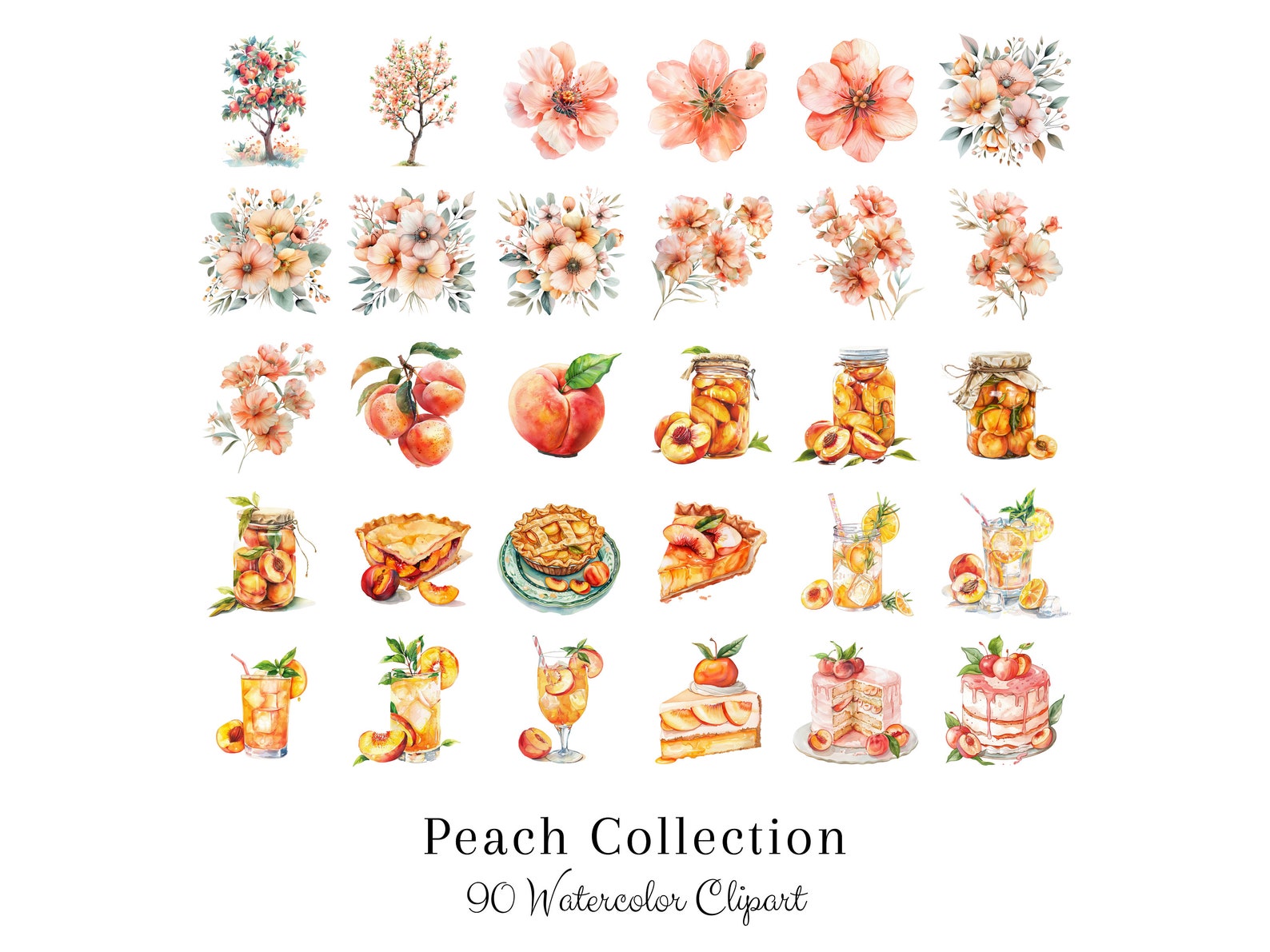 Watercolor Peach Bundle Clipart Peach Baby Shower Clipart Nursery ...