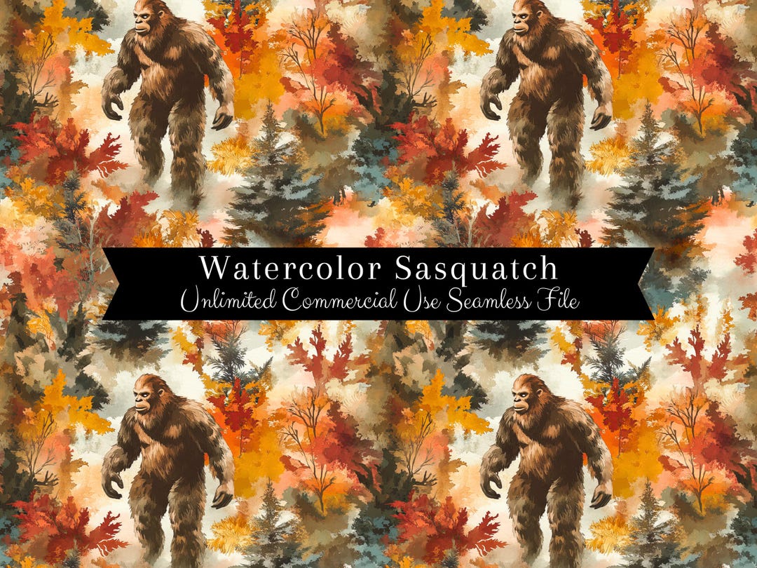 Watercolor Sasquatch Seamless Print | Big Foot Seamless Pattern ...