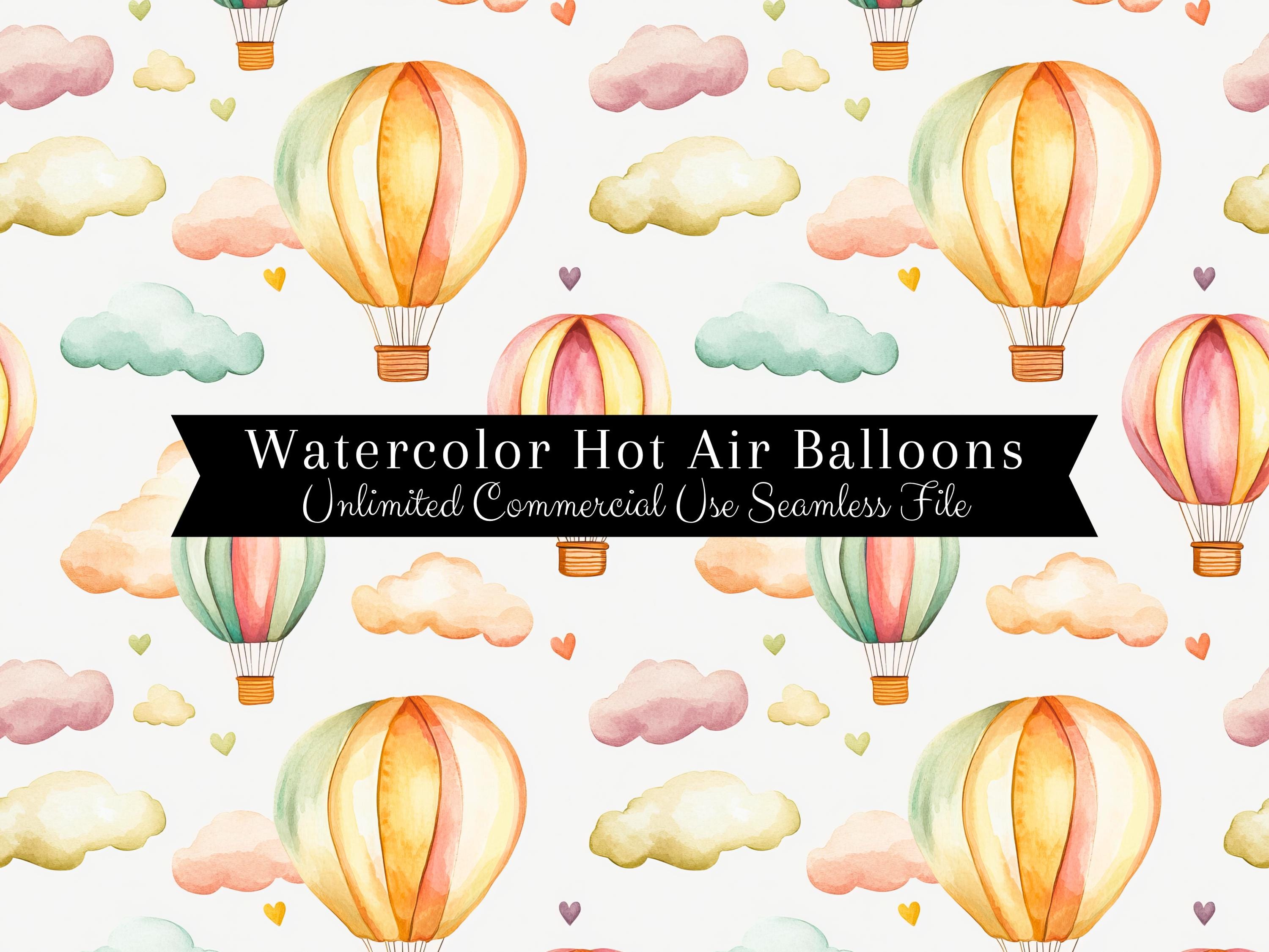Watercolor Hot Air Balloon Seamless Print | Balloon Seamless Pattern ...