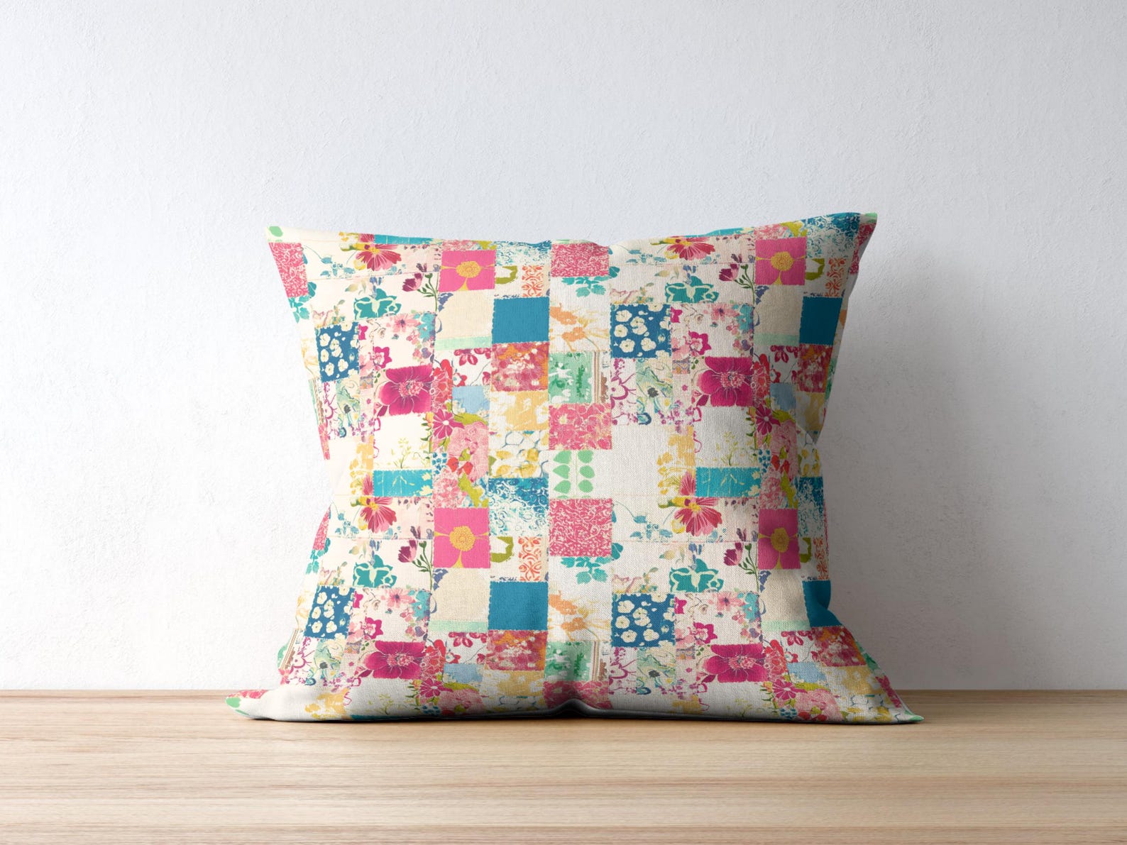Seamless Spring Floral Patchwork Pattern | Watercolor Colorblock ...