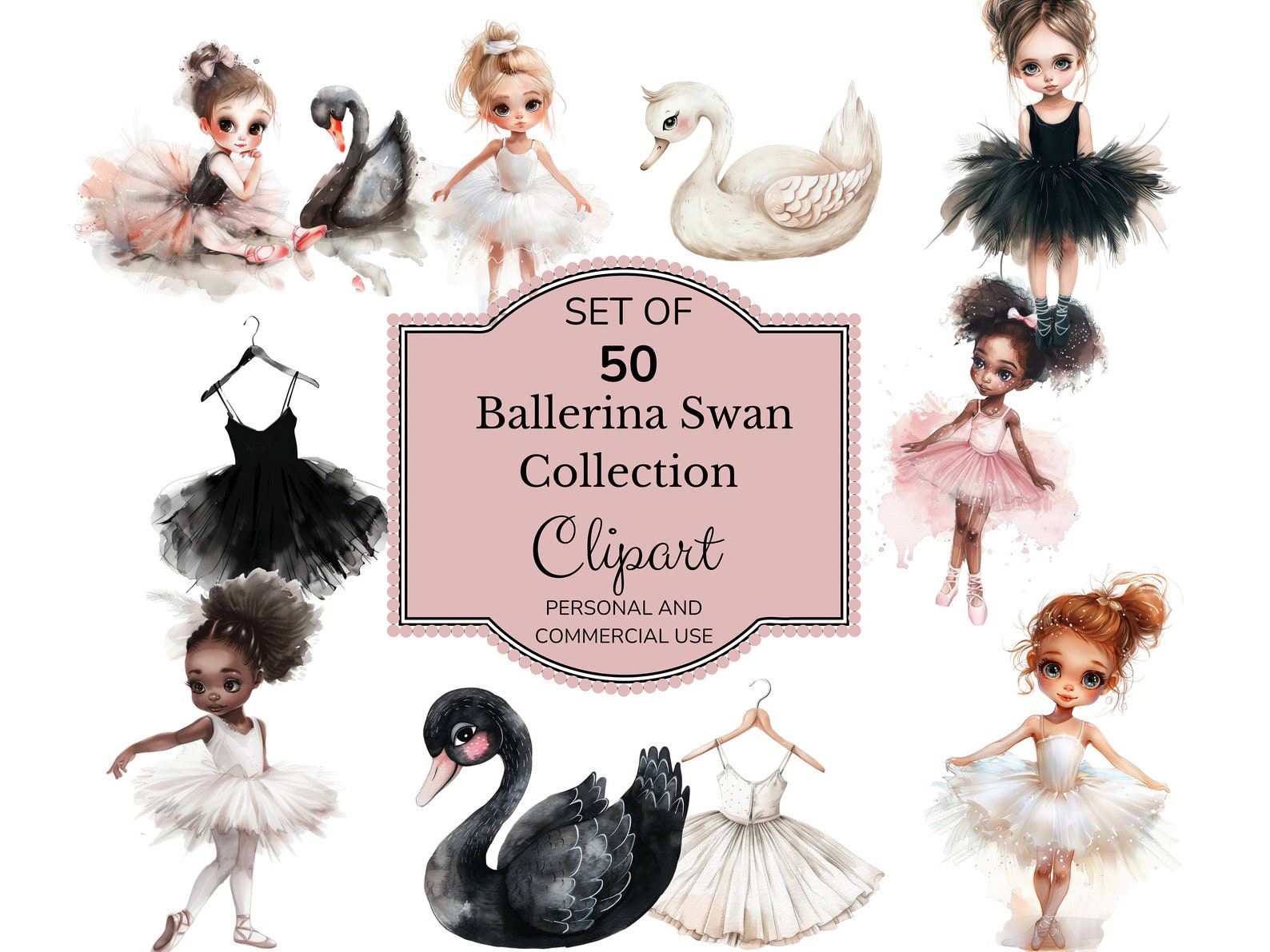 Watercolor Ballerina Clipart | Pink Ballerinas Clipart | Black ...