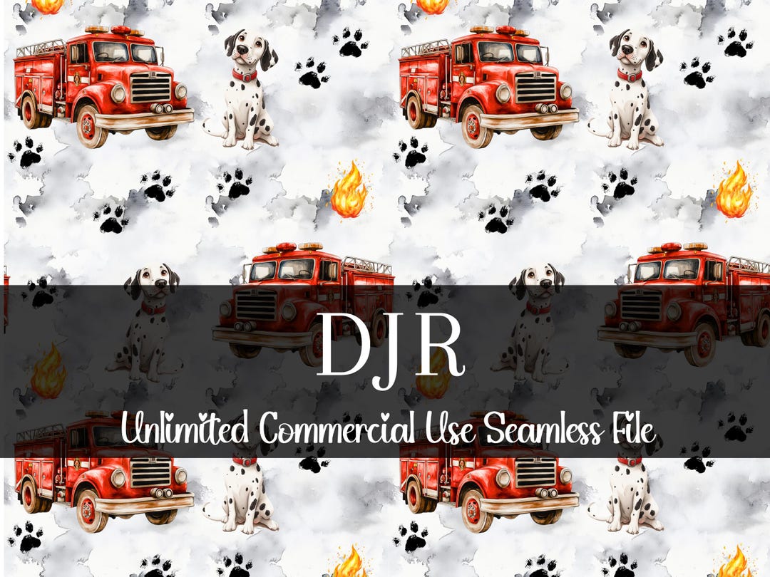 Seamless Dalmatian Fire Truck Pattern | Watercolor Fire Engine | Boy ...