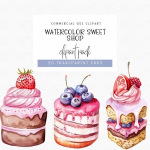 Watercolor Sweet Shop Clipart | Watercolor Sweets Clipart | Dessert ...