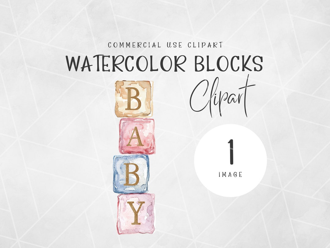 Watercolor Baby Blocks Clipart | Stacked Baby Blocks PNG | Watercolor ...