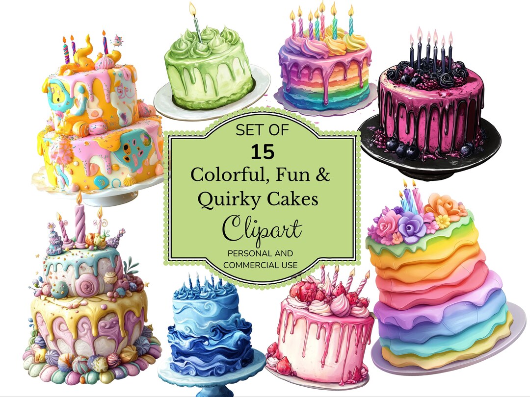 Funny Quirky Birthday Cake Clipart | Adorable Cakes | Birthday Clipart ...