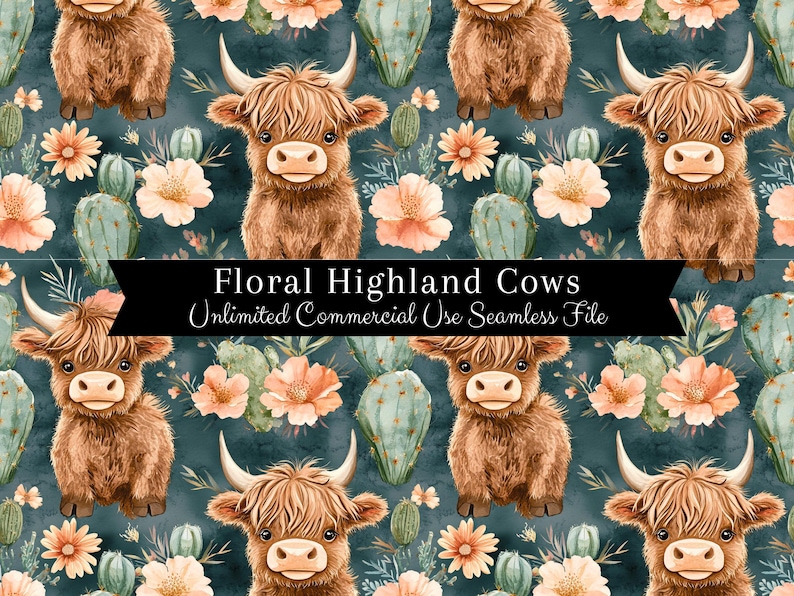 Seamless Highland Cow Pattern | Watercolor Succulent Cactus | Farm ...