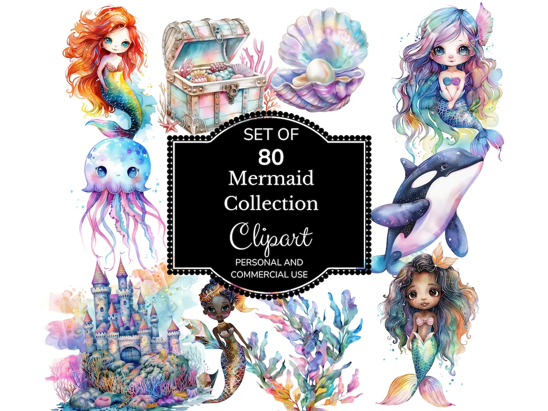 Watercolor Mermaid Clipart Bundle | Under the Sea Clipart | Watercolor ...