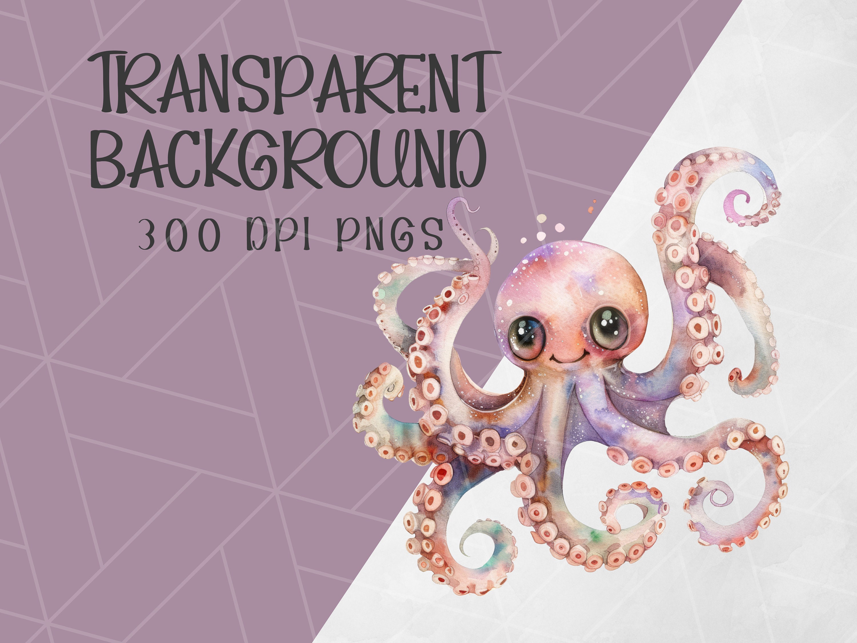 Baby Octopus Watercolor Clipart Watercolor Ocean Life Clipart Sea ...