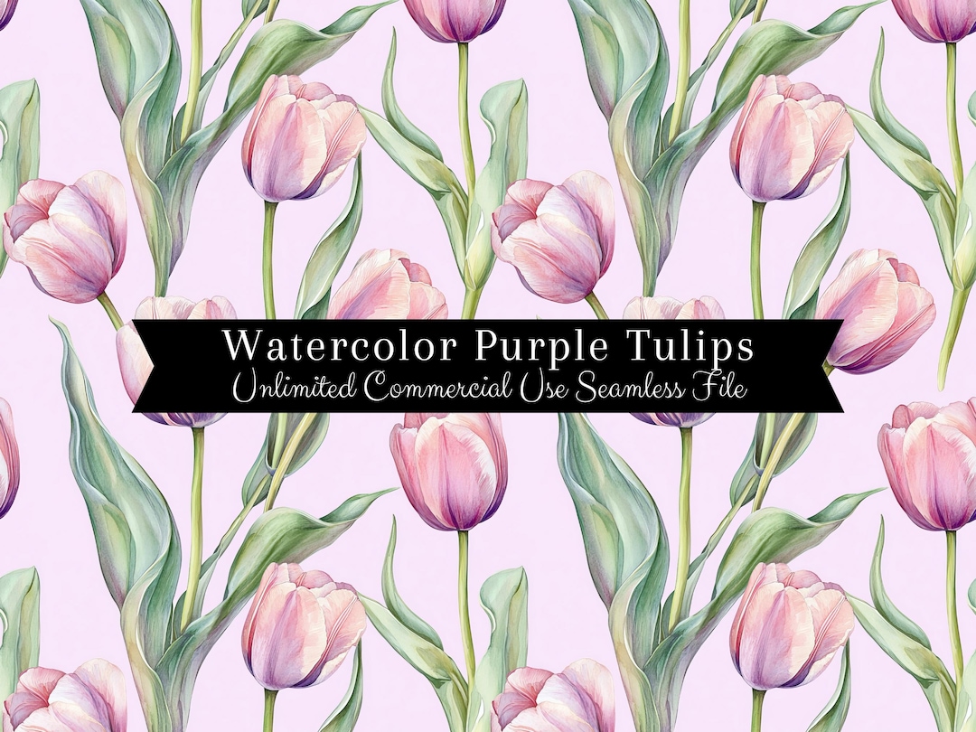 Watercolor Purple Tulip Seamless Print | Floral Seamless Pattern ...