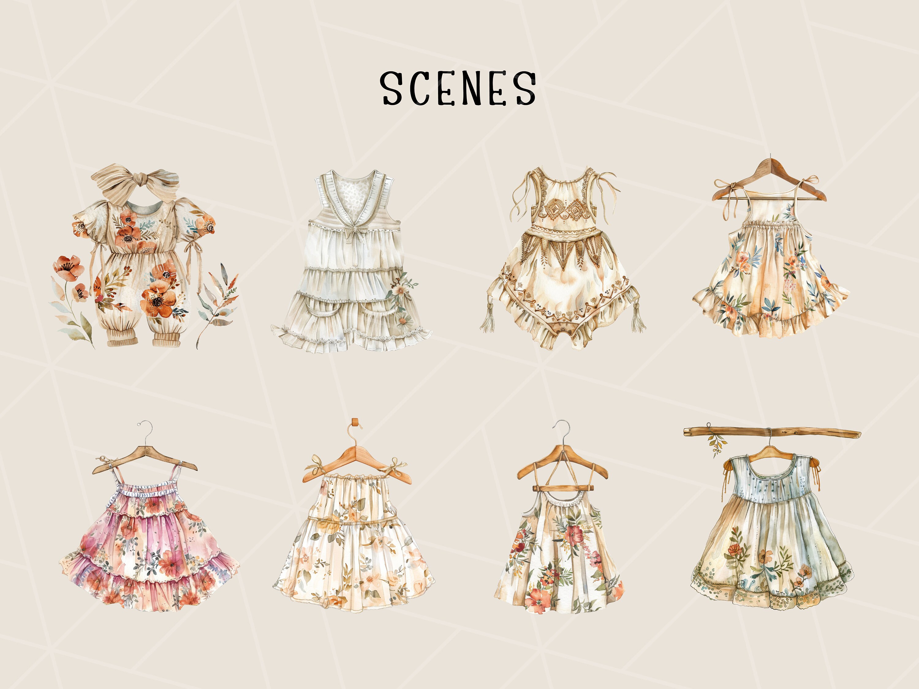 Watercolor Boho Baby Clothes Clipart | Boho Baby Girl Clipart | Boho ...