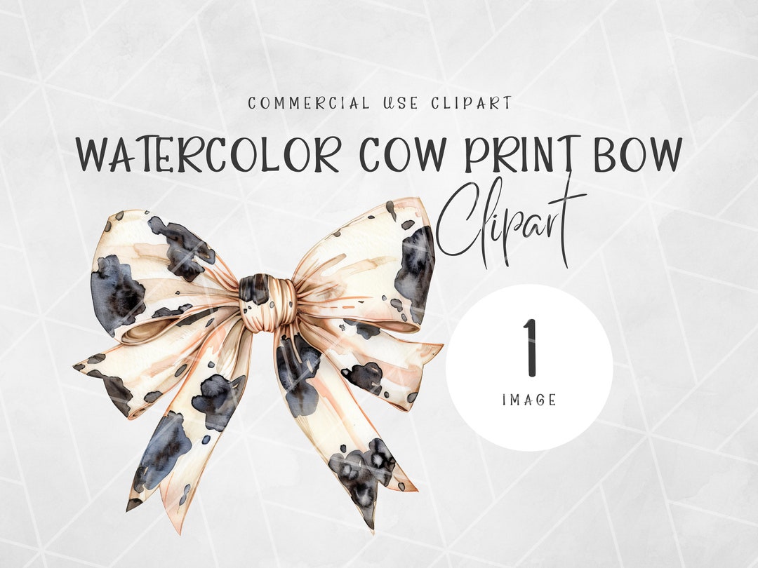 Watercolor Coquette Cow Print Bow Clipart | Calf Print Bow PNG | Farm ...