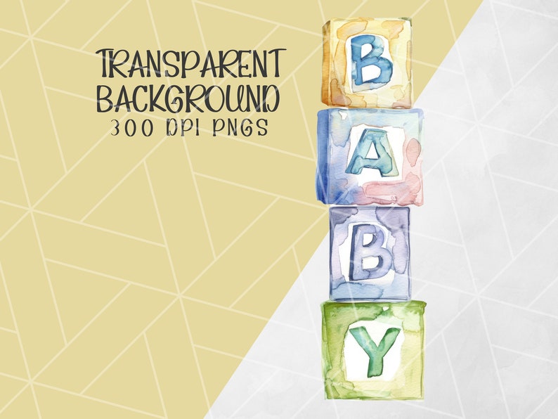 Watercolor Baby Blocks Clipart | Stacked Baby Blocks PNG | Watercolor ...