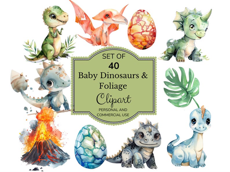 Watercolor Cute Baby Dino Clipart Bundle | Digital Download | Dinosaur ...