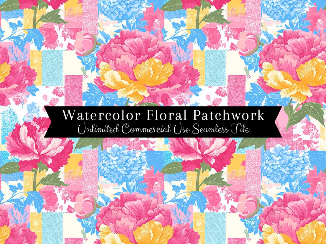 Seamless Spring Floral Patchwork Pattern | Watercolor Colorblock ...