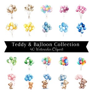 Watercolor Teddy Bear and Balloons Clipart | Balloons PNG Clipart ...